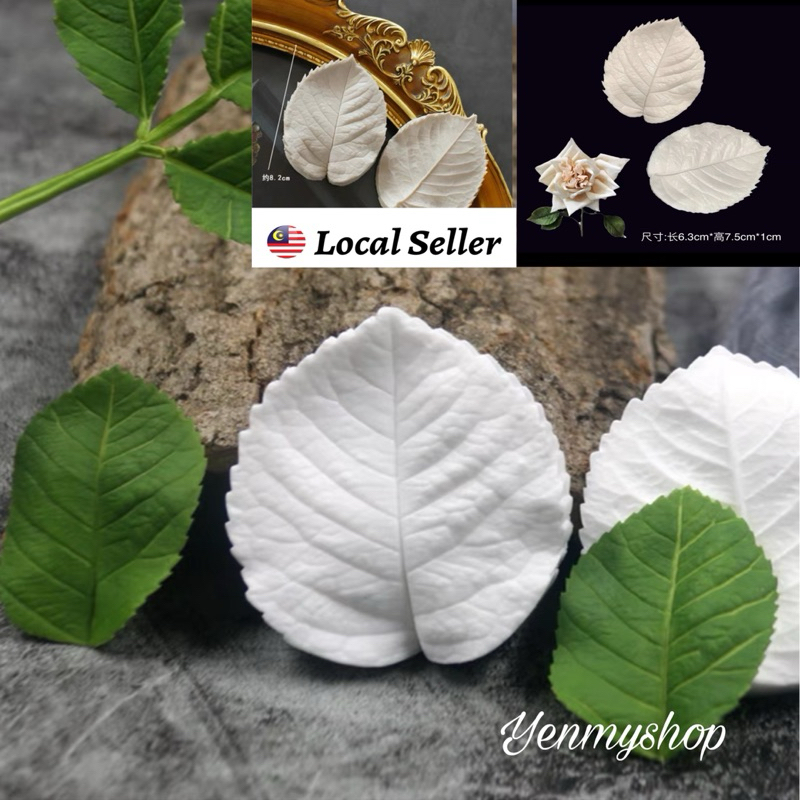 2pcs Kek Acuan Fondant Silicone Moulds Gumpaste Rose Petal Leaf ...