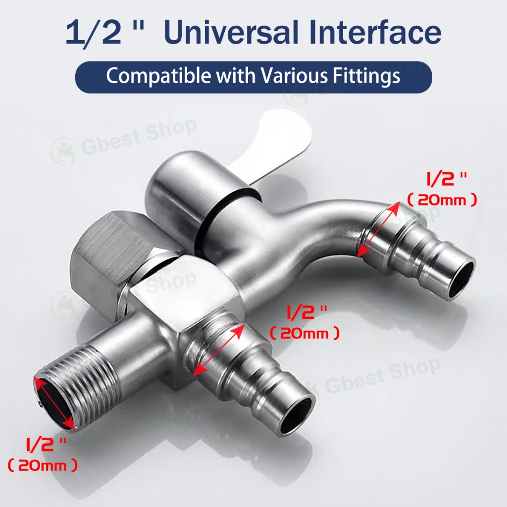 Stainless Steel Two way garden water tap double head Kitchen Bathroom ...