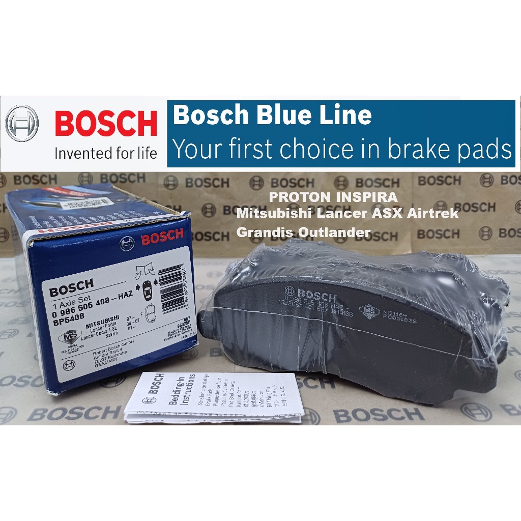 BOSCH BRAKE PAD [FRONT]- 0986505408 PROTON INSPIRA MITSUBISHI LANCER 2. ...