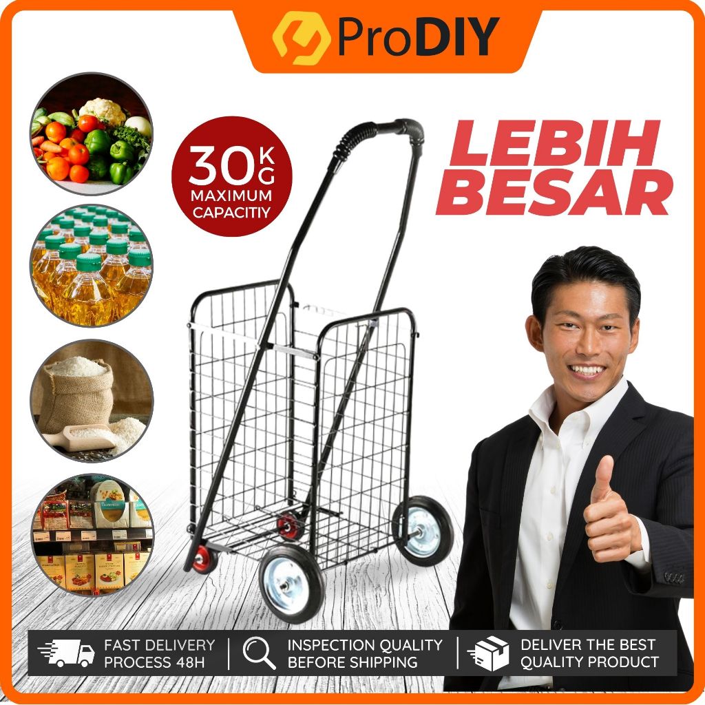 208s PRODIY Foldable Market Trolley Supermarket Cart Troli Barang Troli ...