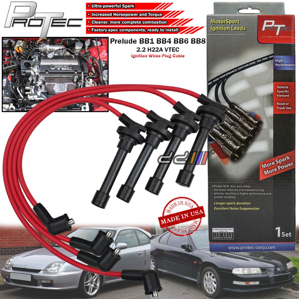 PROTEC Plug Cable Honda Prelude BB1 BB2 BB6 BB8 2.2 H22A VTEC 7MM (Made In USA) Ignition Cable ...