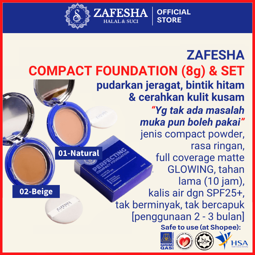 Zafesha Foundation Bedak Compact Powder Original HQ Krim Zafisha ...