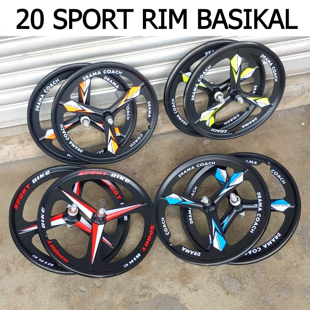 20 SPORT RIM BASIKAL 3 batang bmx LAJAK Alloy wheel tiga sabit include ...
