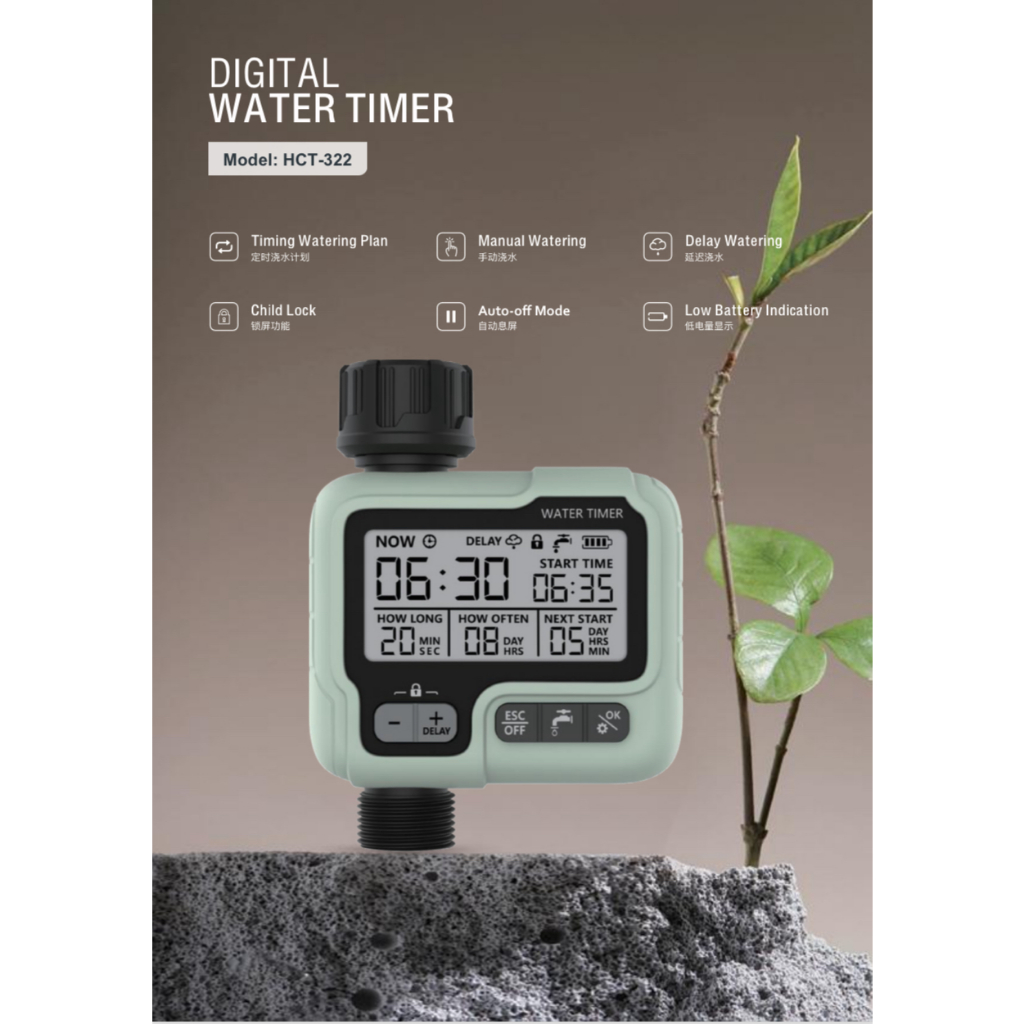 HCT-322 Automatic Electronic Water Timer Garden Irrigation Timer with ...