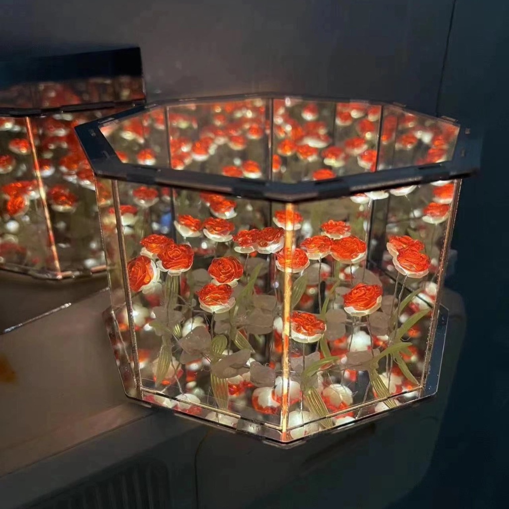 DIY Rose Tulip Flower Mirror Night Light Bedside Birthday Gift Room ...