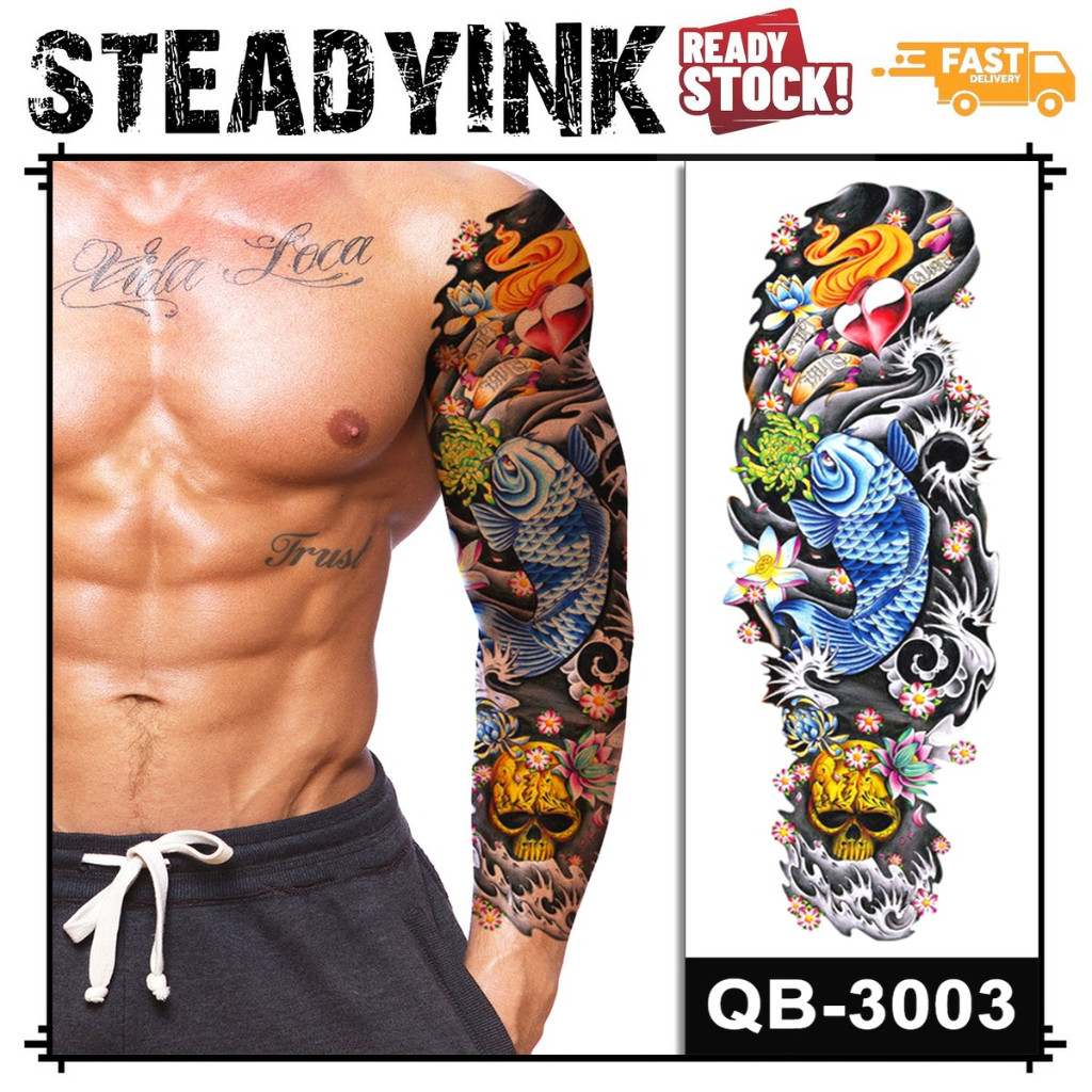 [𝚂𝚝𝚎𝚊𝚍𝚢𝙸𝙽𝙺] Temporary Tattoo Sticker Tatu | Full Sleeve Japanese Koi ...