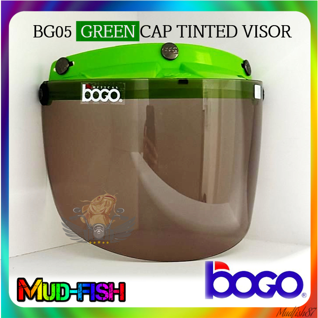 BOGO BG05 BG-05 3 BUTTONS TINTED VISOR (GREEN COLOUR CAP HIJAU ...