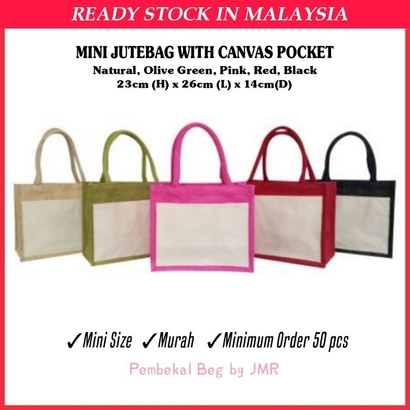 Mini Jute Bag (With Pocket) 📌Min Order 50 Pcs | Shopee Malaysia