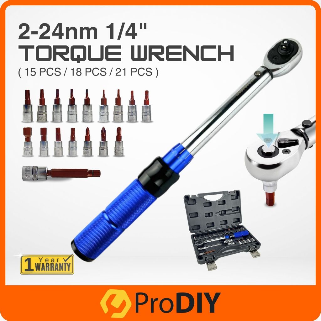 14Pcs/15Pcs/18Pcs/21Pcs 1/4" Torque Wrench Bicycle Bike Torque Wrench Allen Key Tool Socket Set ...