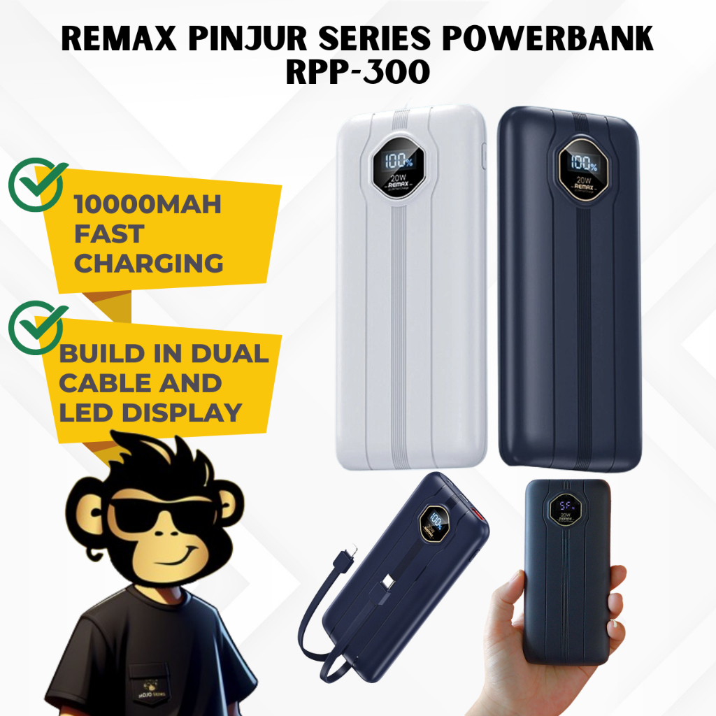 Remax Powerbank RPP-300 Dual Fast Charge Built in Cable Portable ...