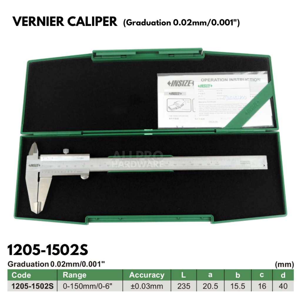INSIZE Vernier Caliper With mm/inch 1205-150S / 1205-200S / 1205-300S ...