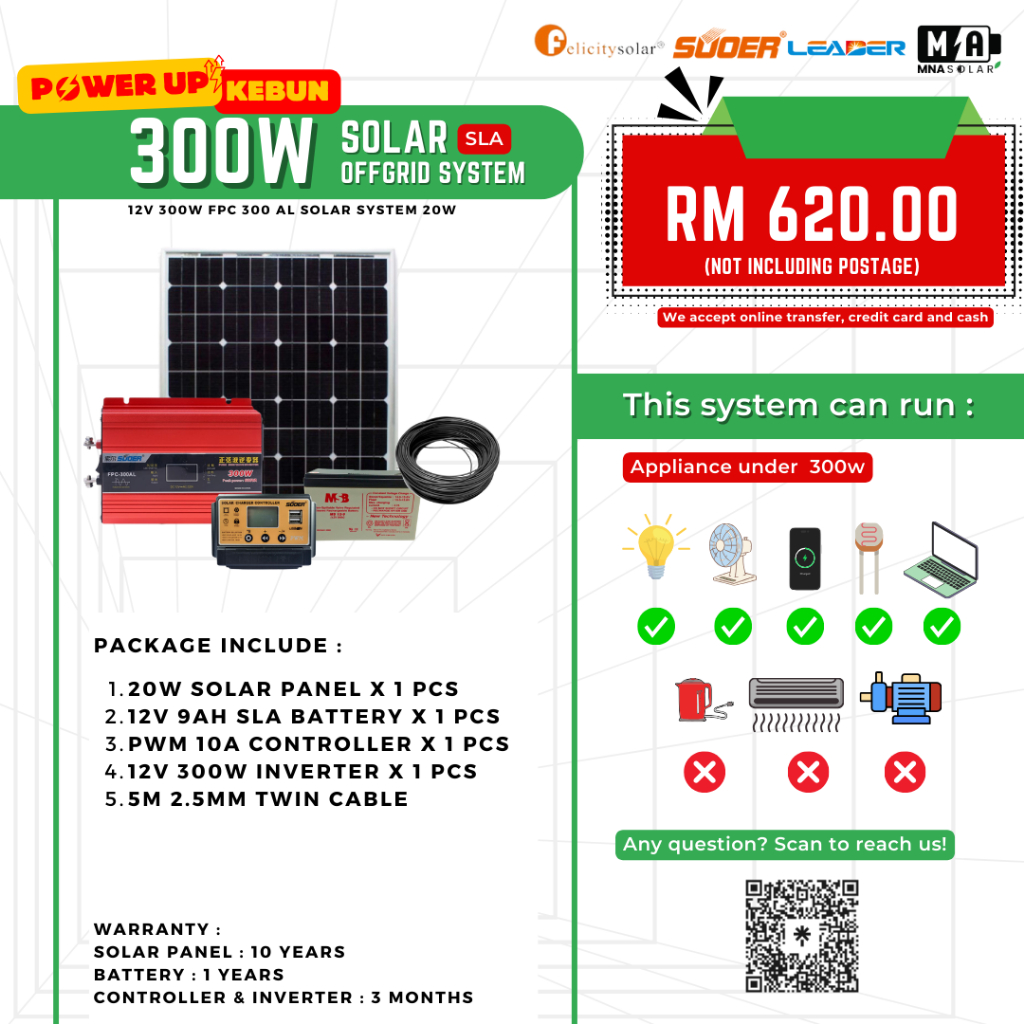 COMBO 1 STARTER BUDGET SOLAR SYSTEM 20W PANEL + PWM CONTROLLER + PURE SINE 300W 12V INVERTER ...