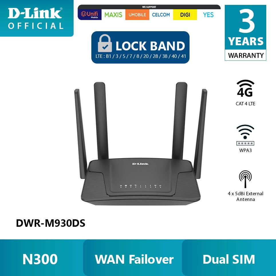 D-LINK 4G LTE Wireless Dual Sim Card WiFi Router support all telco ...