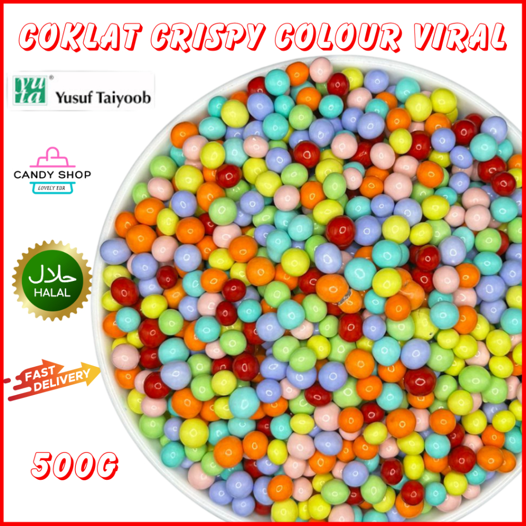 COKLAT CRISPY COLOUR RICE VIRAL (500G) Chocolate Coated Rice Cracker ...