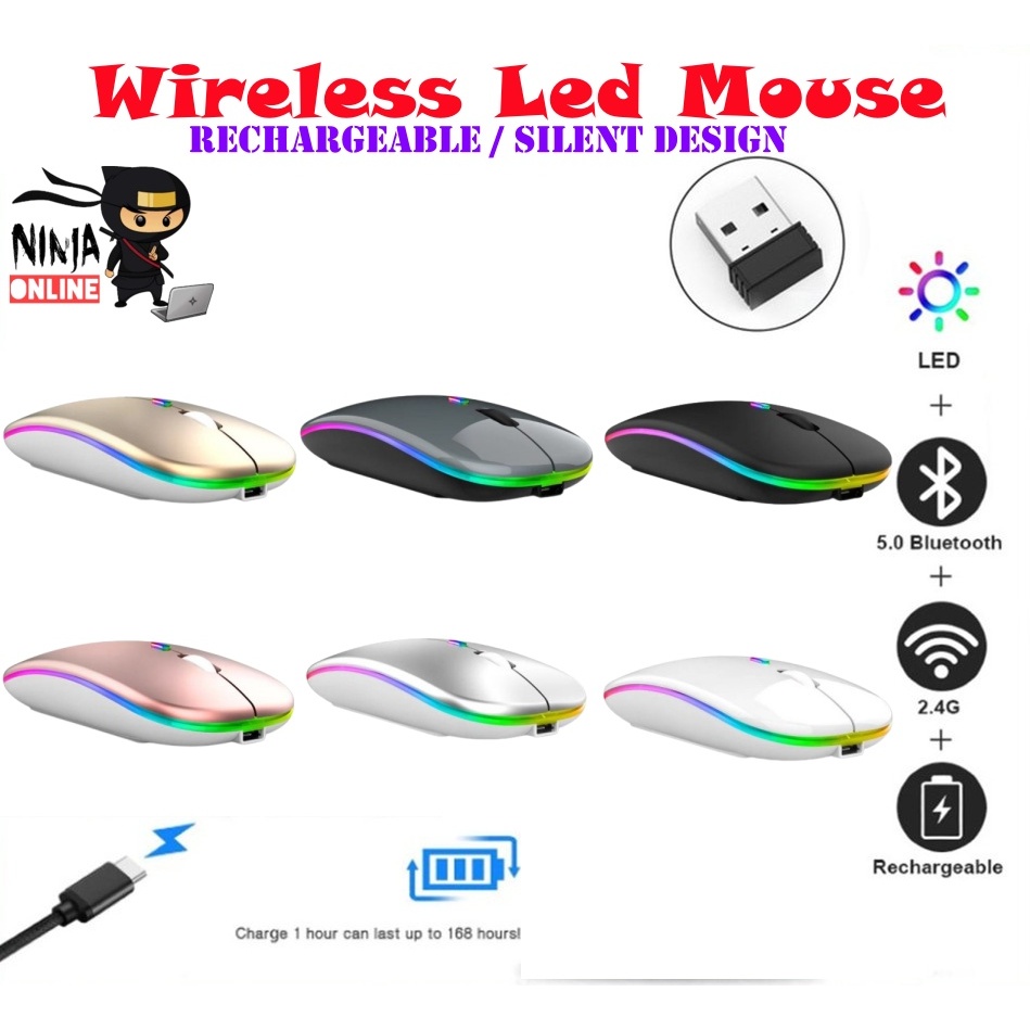Ready Stock Rechargeable Mouse Wireless Silent LED Backlit Mice USB ...