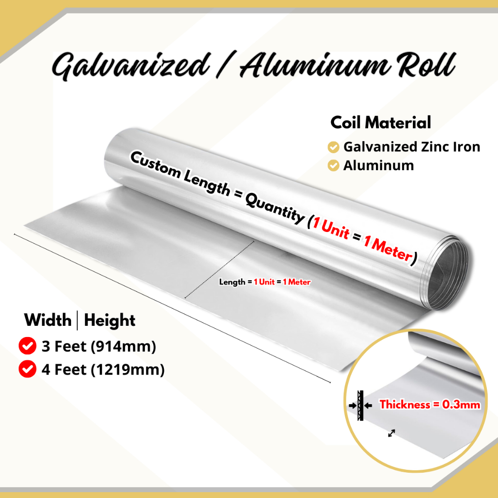Galvanized Iron Zinc GI Roll 0.3mm x 3ft/4ft / Aluminum Plain Sheet ...