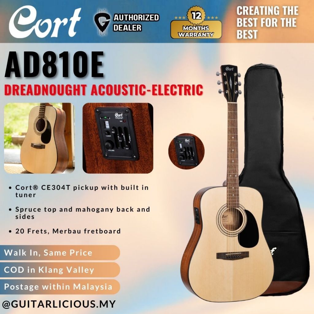 CORT AD810E Acoustic Guitar with EQ / Pick Up (AD810 E /AD810 ) plug in ...