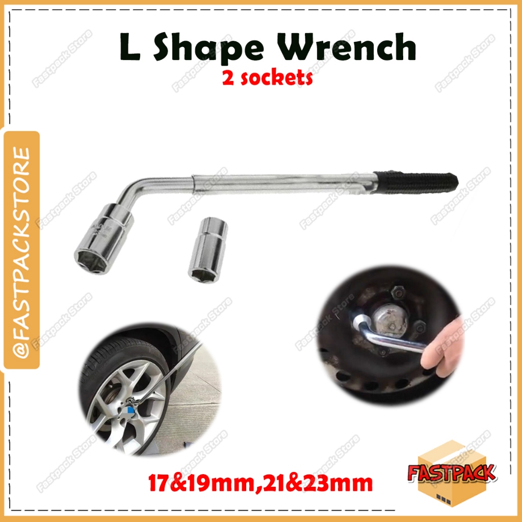 L Shape Wrench 2 Socket Tyre Opener Nut Tire Extendable Wheel Brace ...
