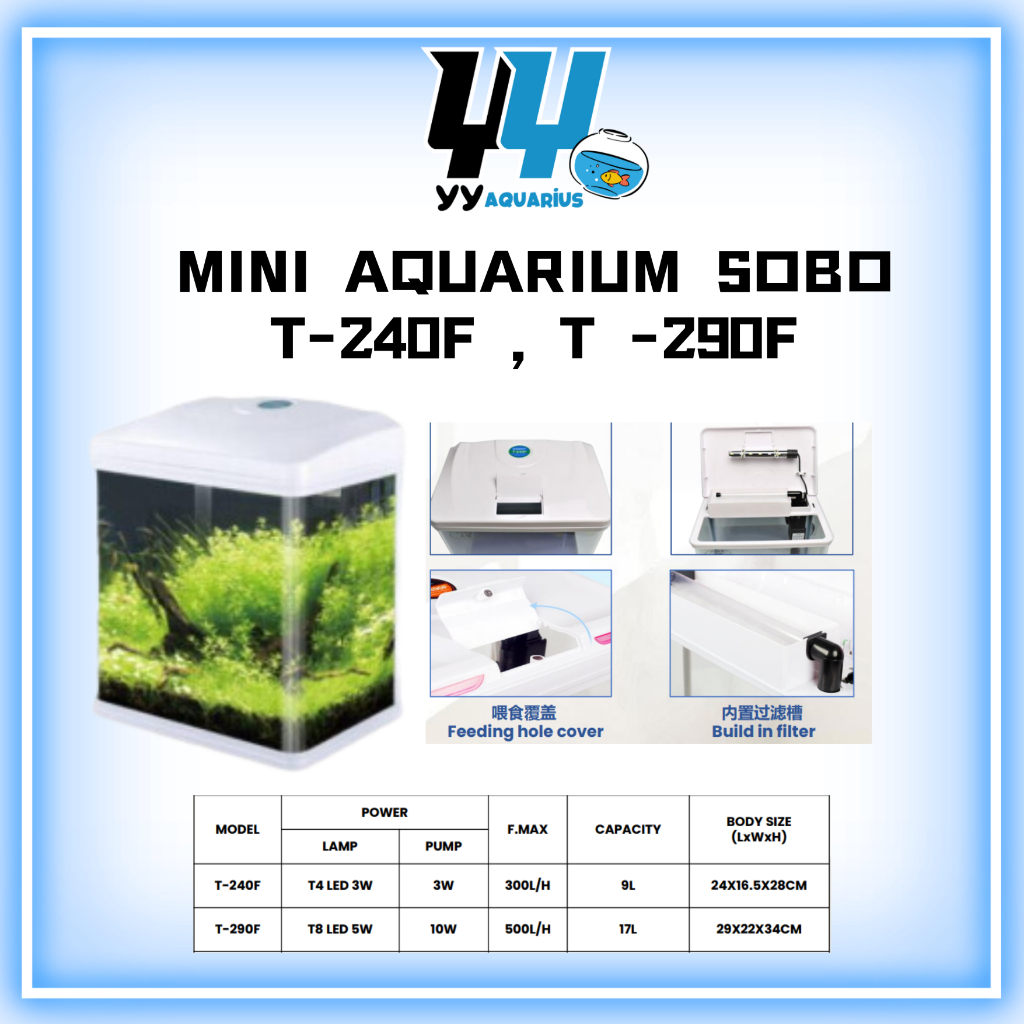 YYAquarius SOBO Mini Aquarium Fish Tank T-240F T-290F Set Pump Filter LED Light CYA Mini Bare ...