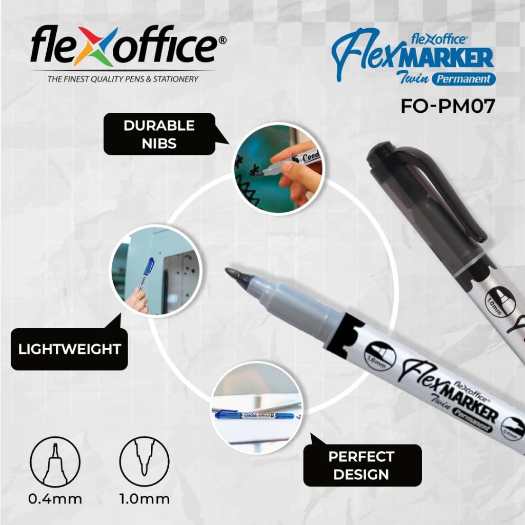 FLEXOFFICE Twin Permanent CD Markers Dual Tip 1.0mm / 0.4mm Fine point ...