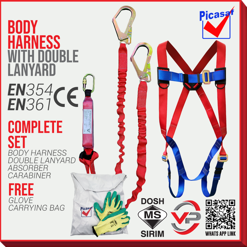 PICASAF NIETZ SIRIM DOSH BODY HARNESS SET DOUBLE ABSORBING RED LANYARD 980218 9802 HARNESS MURAH ...