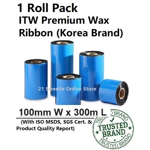 [1 roll] Premium 100x300m Thermal Transfer Wax Ribbon ITW TTR S20 ...