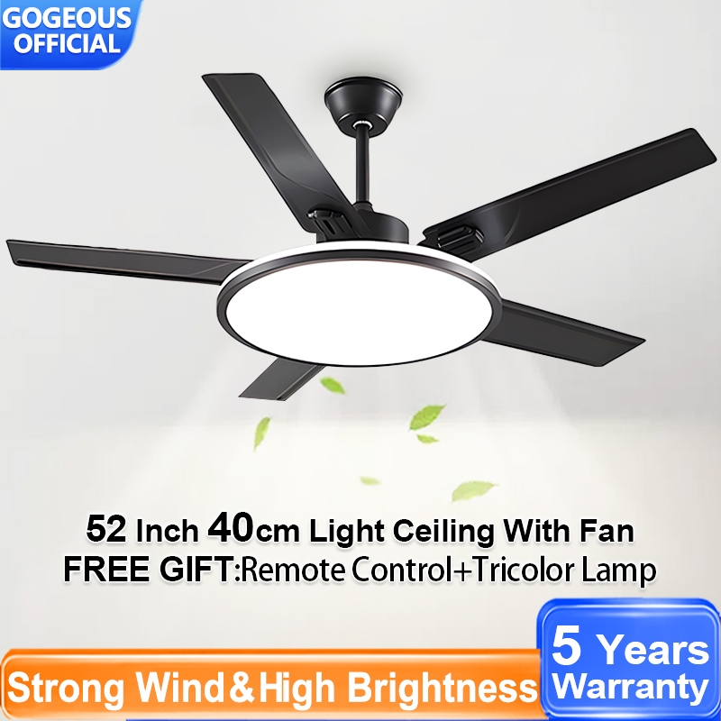 GOGEOUS 52Inch Iron Blade Ceiling Fan With Light 6 Speeds Strong Wind ...