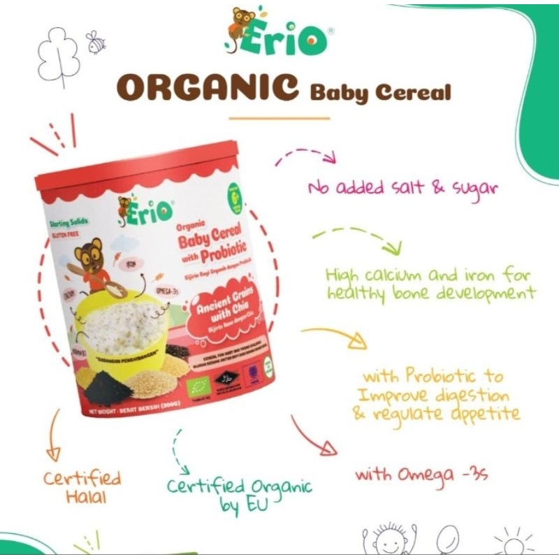 Erio Organic Baby Cereal with Probiotic 200g for 6 months+ exp Feb 2025 ...