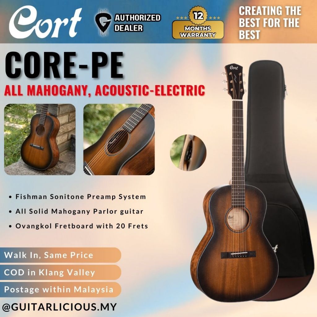 CORT Core-PE AMH All Mahogany Acoustic Guitar with Fishman Sonitone ...
