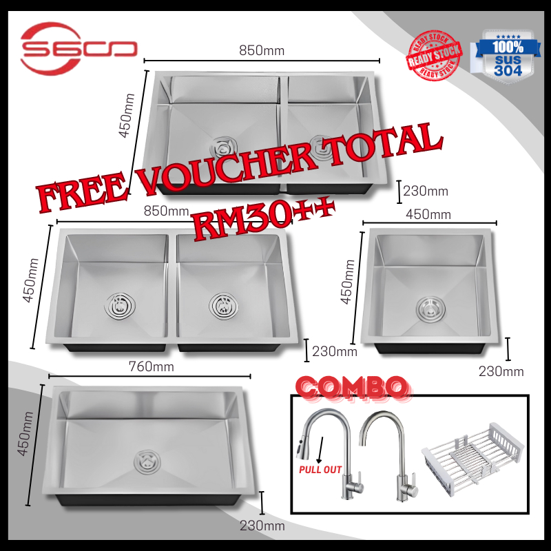 [ S600 ] Stainless Steel 304 NANO Hand Made Double Bowl Under Mounted ...