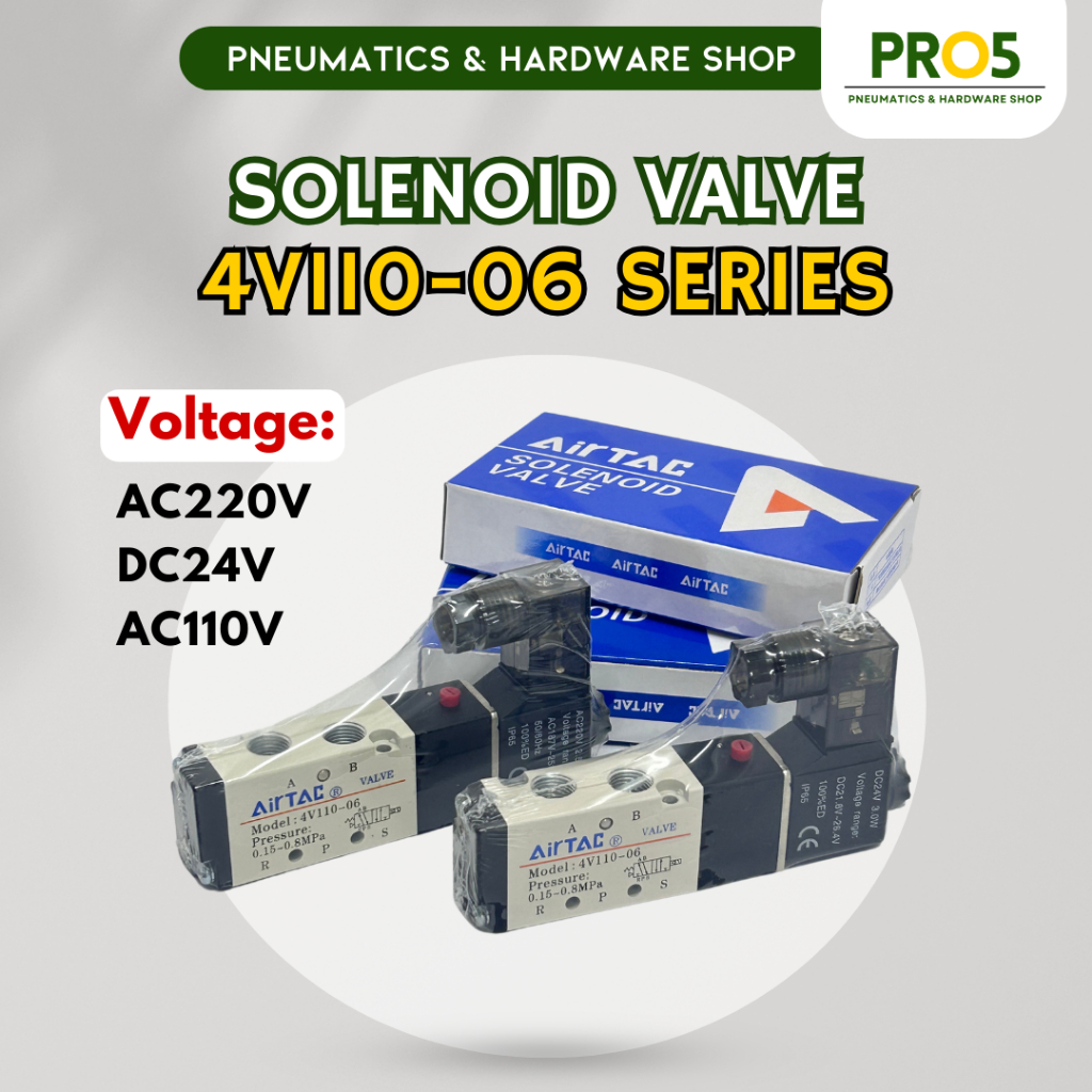 Airtac 4V110-06 1/8” AC220V | DC24V | AC110V Pneumatic 5/2 Way Single Solenoid Valve | Shopee ...