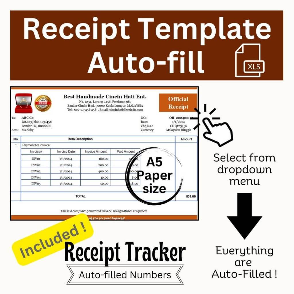 Receipt Template, Excel Template, Accounting Template, Receipts Tracker ...