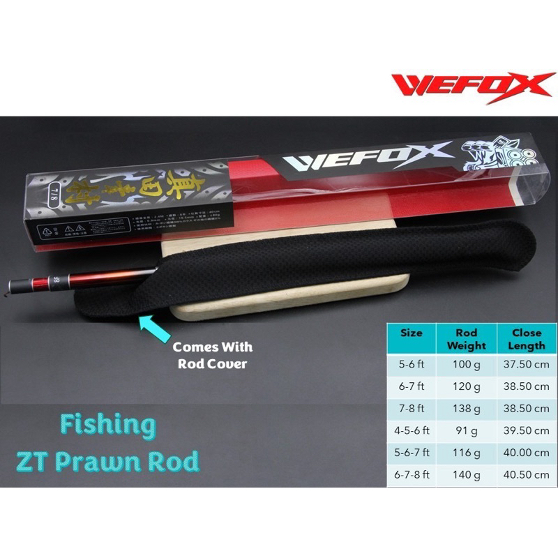 [LAST UNIT!] WEFOX ZT Series PRAWN ROD 蝦杆Model 6-7-8 ft (3 ways) - Weighted Gimbal Rod Butt ...