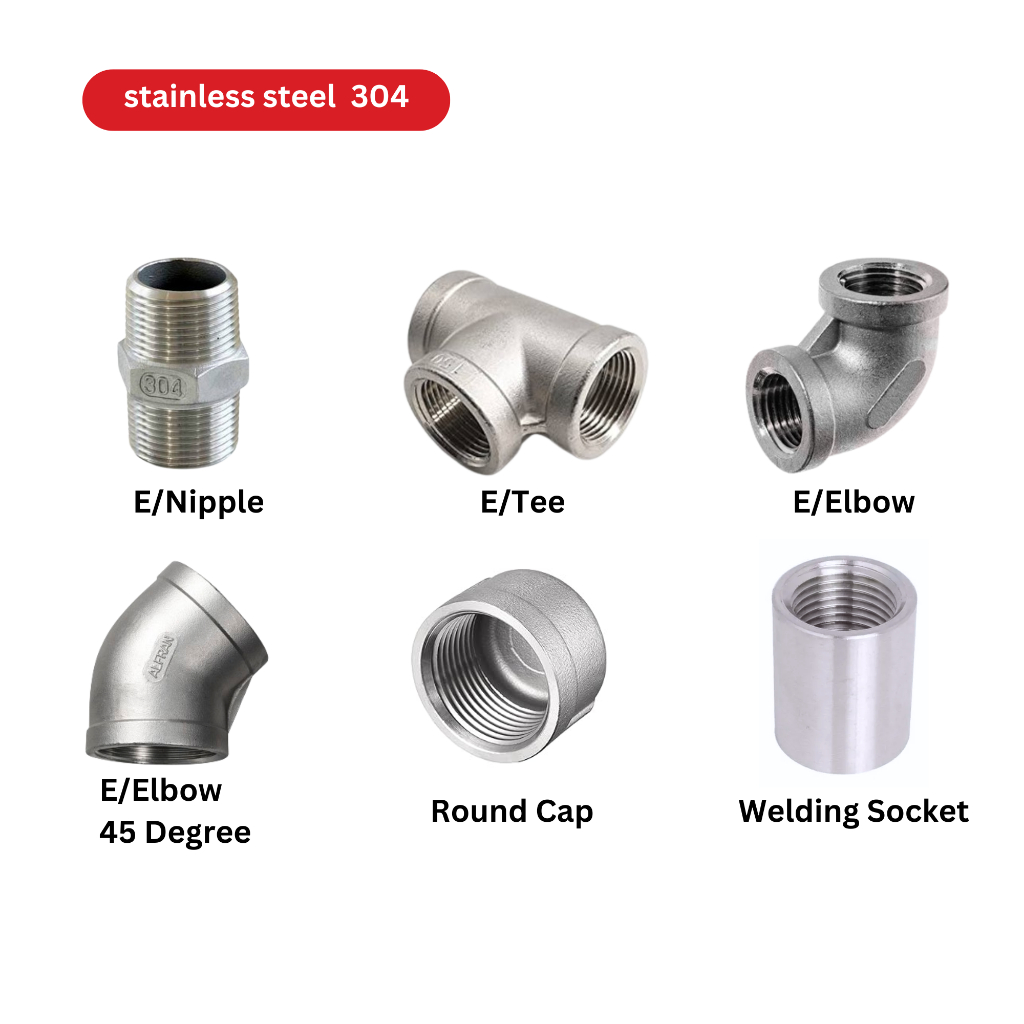 AWE Stainless Steel SUS304 E/Nipple E/Tee E/Elbow Round Cap E/Socket BSPT | Shopee Malaysia