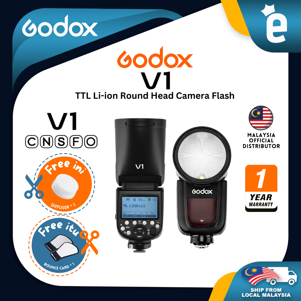 Godox V1 TTL On-Camera Round Flash Speedlight For Canon Sony Fujifilm ...