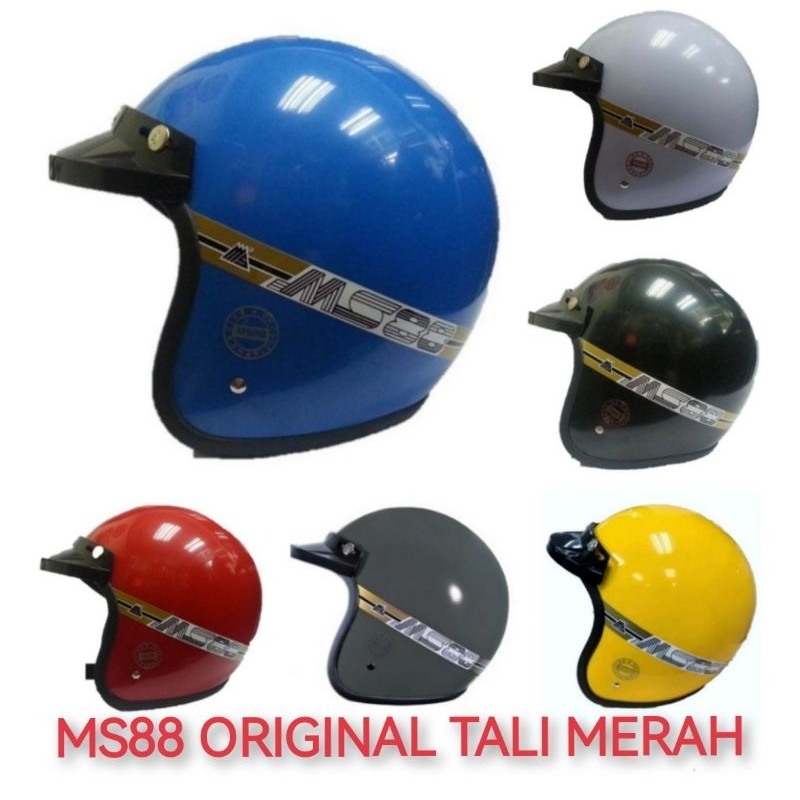 HELMET MS88 ORIGINAL TALI TULISAN MERAH COLOUR-BLUE WHITE BLACK GREY ...