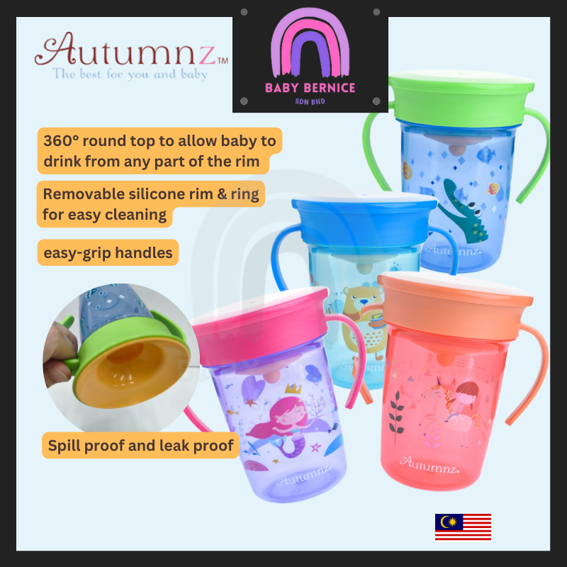 AUTUMNZ *EASY NON SPILL 360° Sippy Cup with Handle* 260ml 8.5oz ...