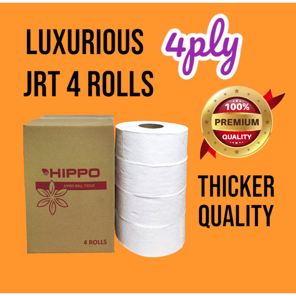 Hippo Jumbo Roll Tissue JRT 4 Rolls 12 Rolls Luxurious Quality 4 Ply ...