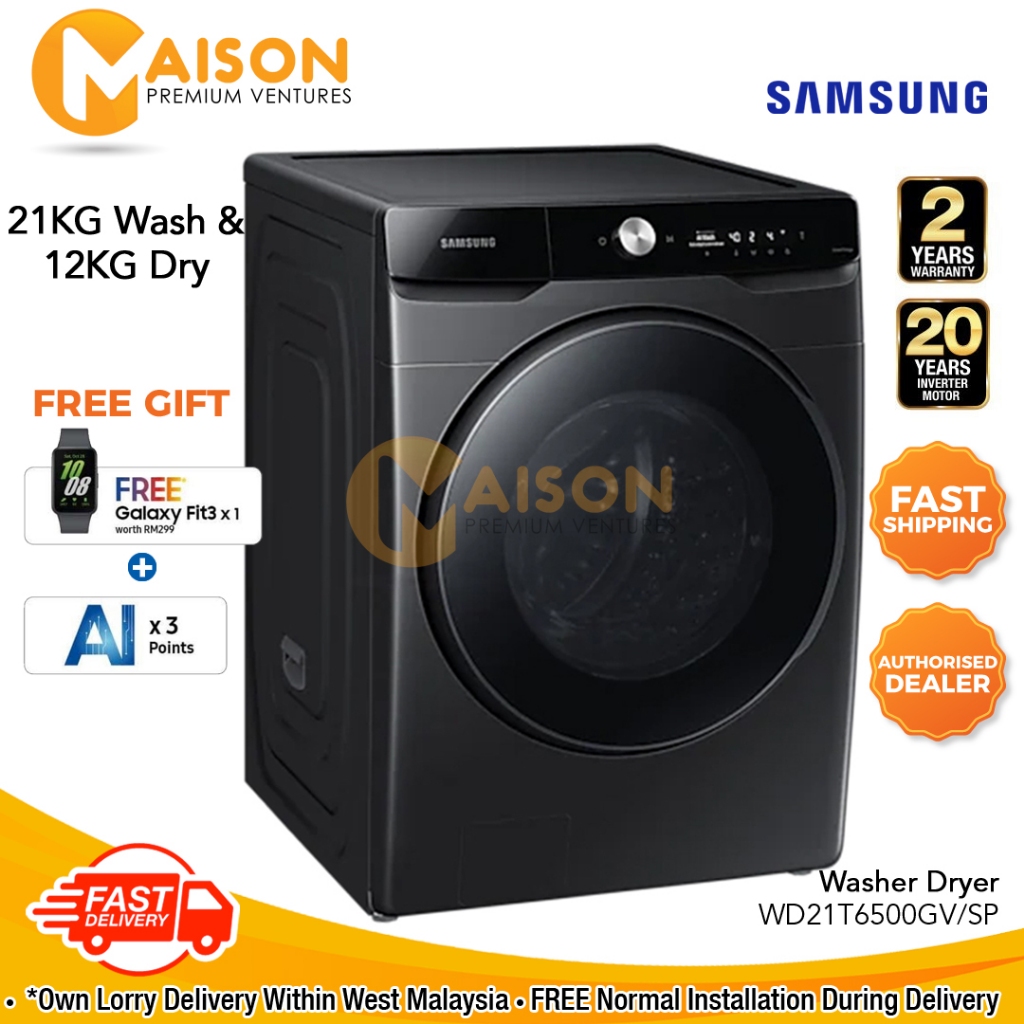 Samsung Inverter Washer Dryer 21kg /12kg with AI Ecobubble™ WD21T6500GV/SP | Shopee Malaysia