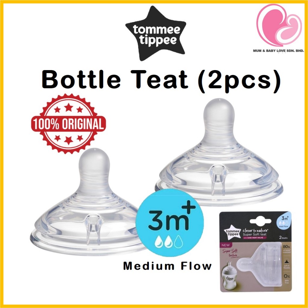 Tommee Tippee Bottle Teat (2pcs Medium Flow) 3 months+ Super Soft Size ...