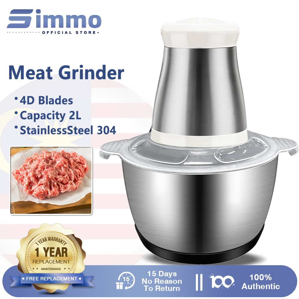 Simmo Chopper Blender Food Processor 2L Stainless Steel Electric Meat Grinder 550W 4D Blade ...