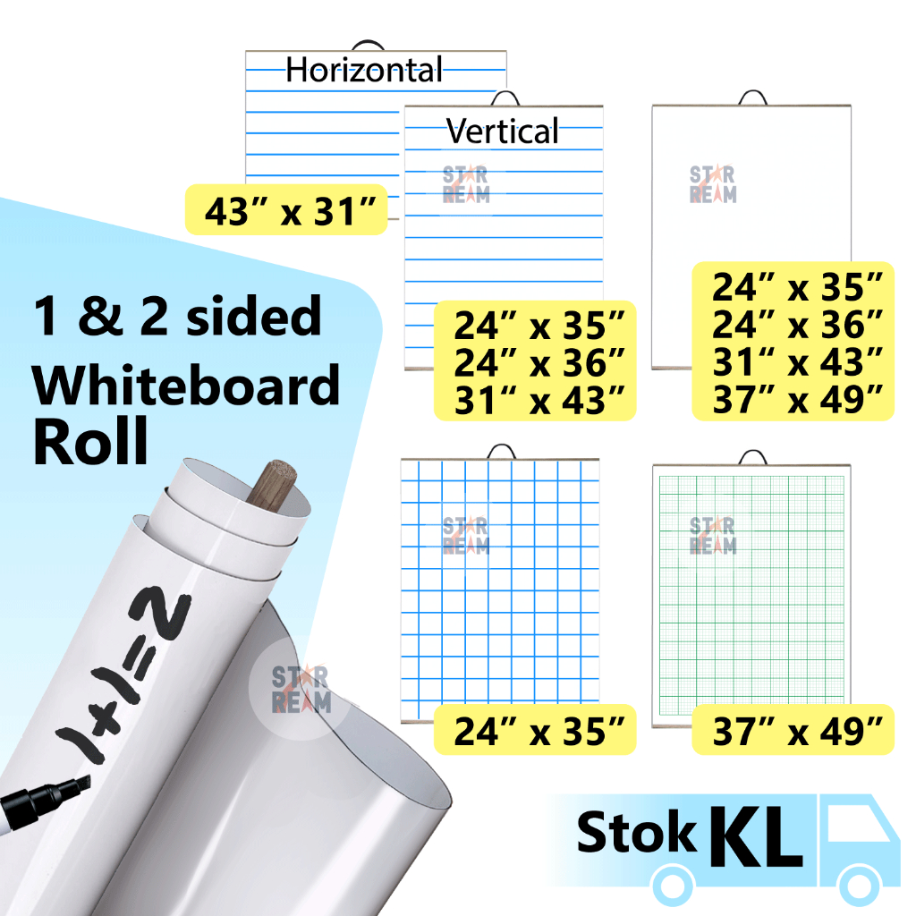 Portable Whiteboard Roll Reusable 1sided, 2sided | 24”X35”/24”X36”/31 ...