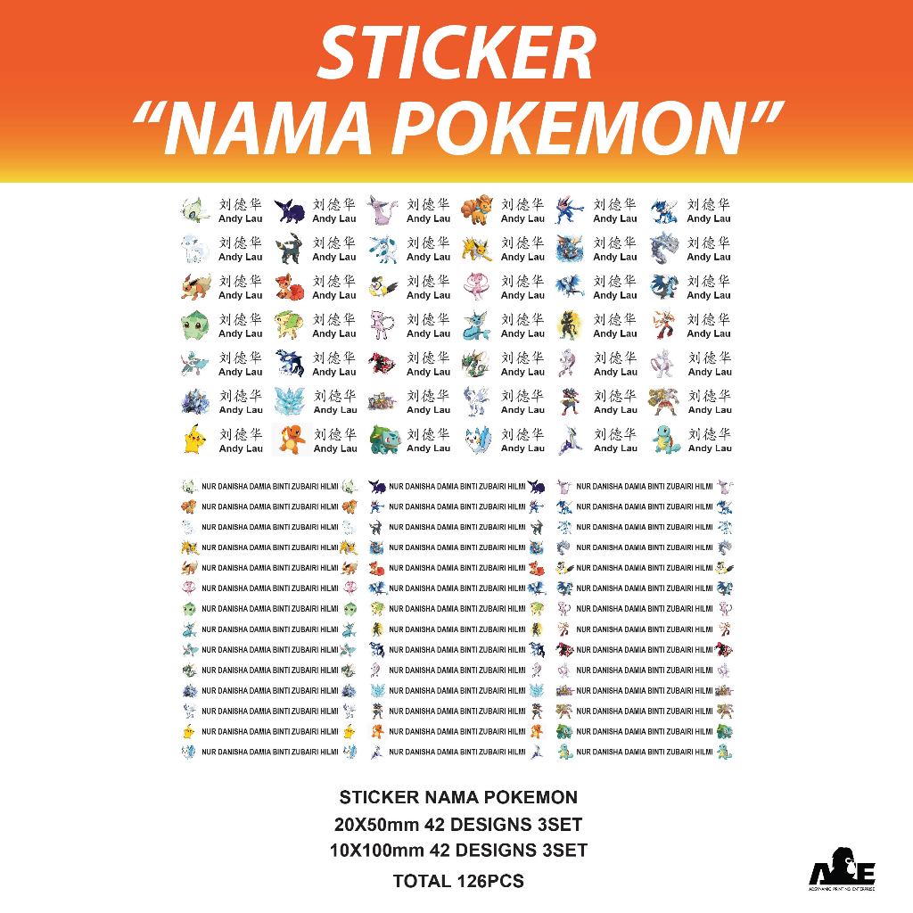 Sticker nama POKEMON 📚 Customize (126PCS/ SET) | Shopee Malaysia