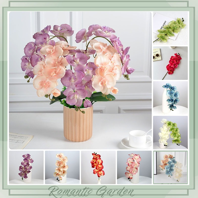 8 Heads Orchid Bunga Okid Kain Satin 3D Latex Butterfly Orchid ...