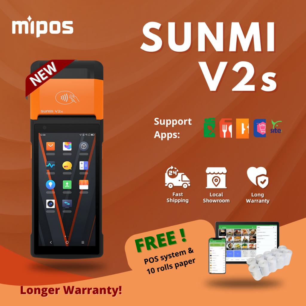 SUNMI V2s (2GB) 4G WiFi Mobile Handheld POS Terminal Printer / Label / Scanner / Billing/Stock ...