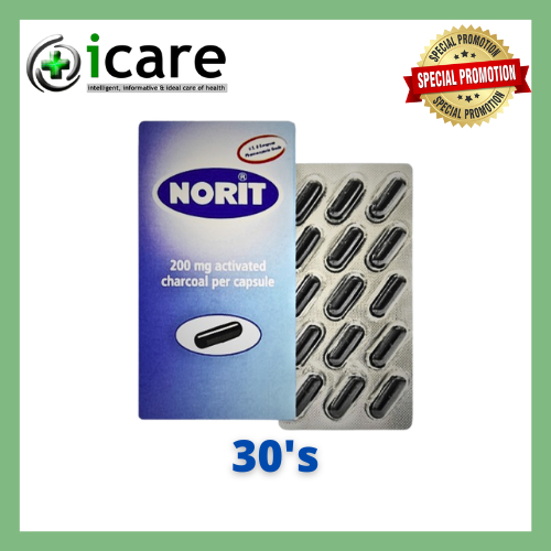 NORIT ACTIVATED CHARCOAL 200MG CAPS 30S ( EXP DATE : 11/2028 ) | Shopee ...