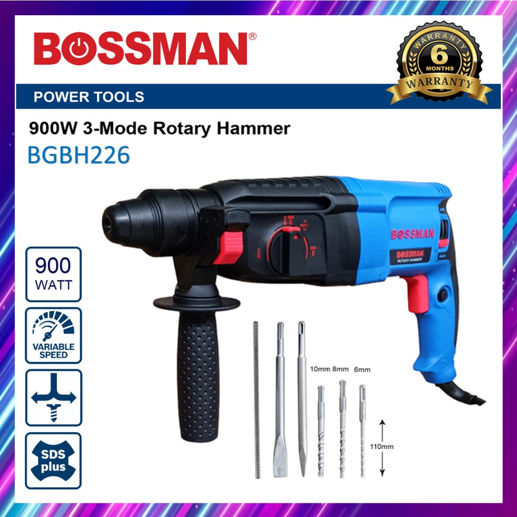 BOSSMAN BGBH 226 900W Rotary Hammer Drill / MESIN DRILL Jack Hammer ...