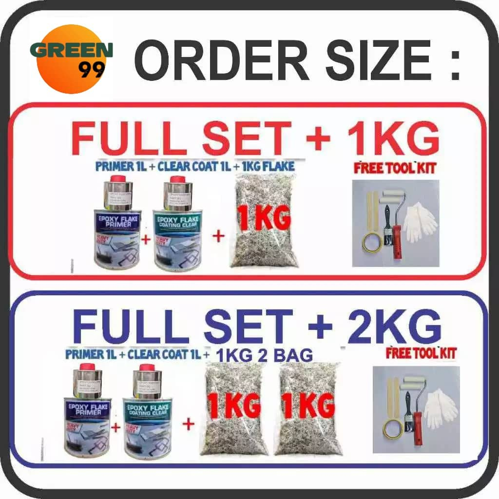 FULL SET (1L PRIMER/1L CLEAR / FLAKE / FREE TOOLS ) Epoxy Colour Flake ...
