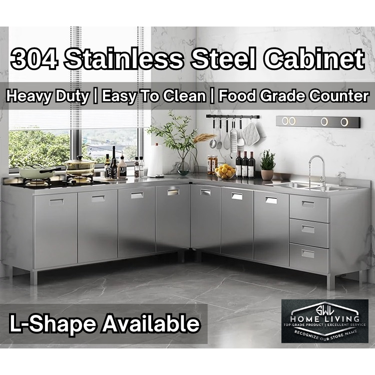 [2024 Model] 304 Stainless Steel Kitchen Cabinet Dapur Food Grade Steel ...
