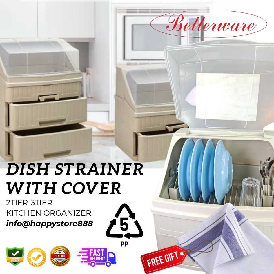 BETTERWARE DISH STRAINER WITH COVER/KITCHEN DISH DRAWER/ORGANIZER/RAK ...